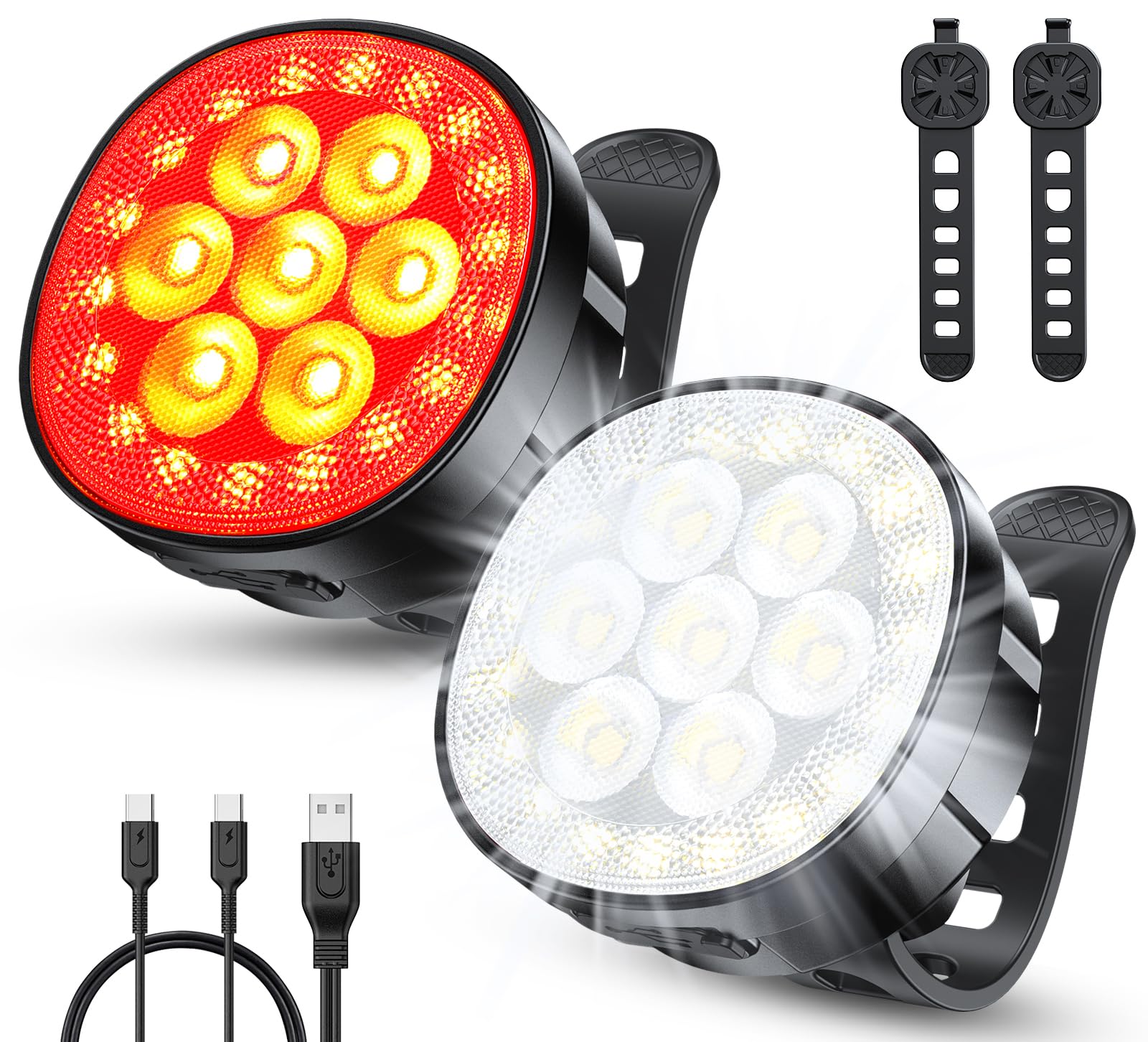 Viccux Bike Lights, [8+12 Modes & USB Rechargeable] Ultra Bright LED Bike Lights for Night Riding Front and Rear Flashlight, IP65 Waterproof Bicycle Headlight and Tail Light for Mountain Cycling 2 Set