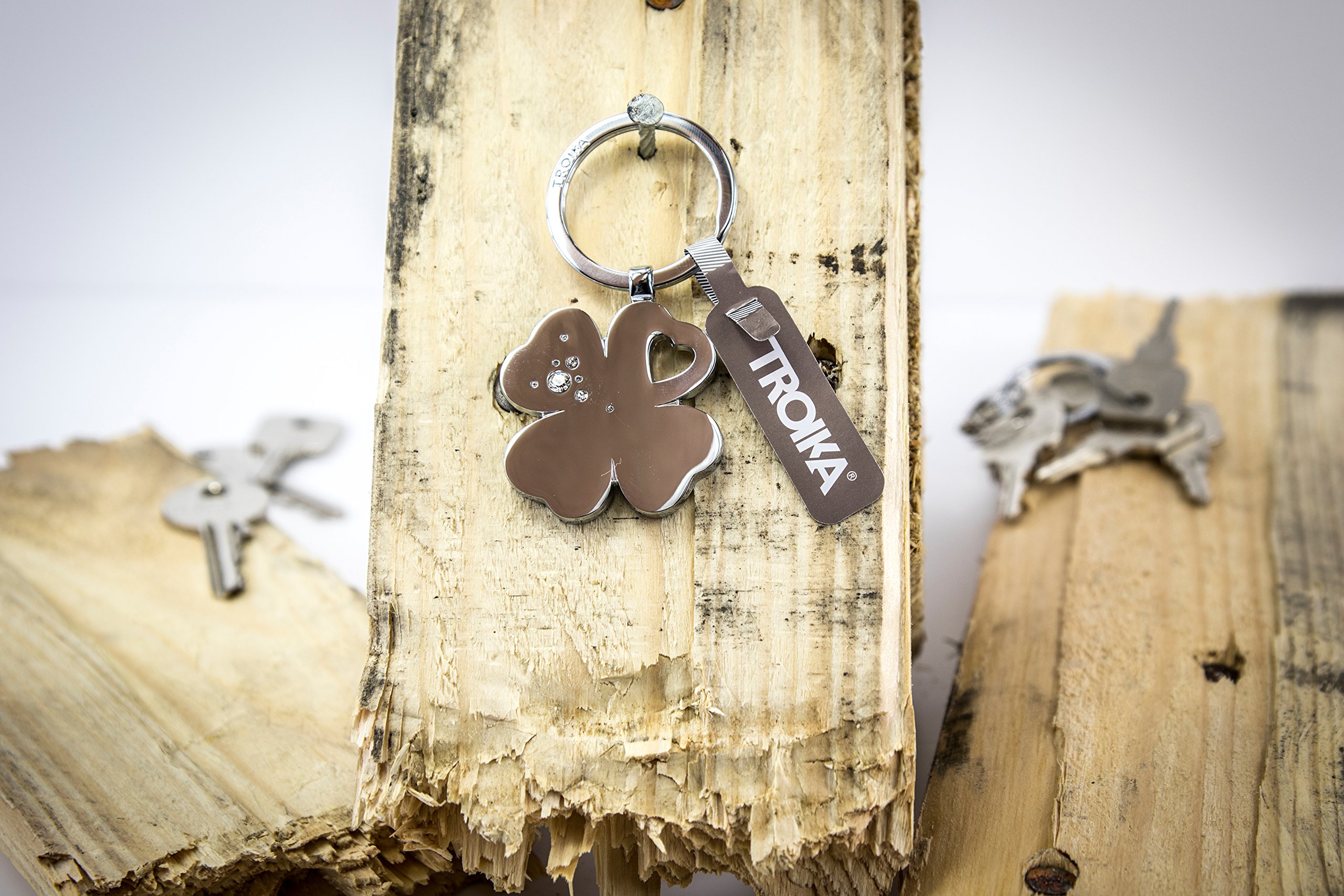TROIKA Girls Best Friends "Clover" – KR9-30/CH – Keyring – Made with Swarovski® Elements – cast Metal– Shiny – Chrome Plated – Silver – TROIKA-Original
