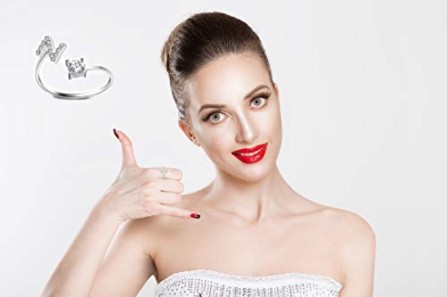 ZZ ZINFANDEL 2PCS A-Z Letter Knuckle Rings Initial Alphabet Knuckle Rings Gold Silver Crystal Adjustable Finger Ring for Women Girls(E)