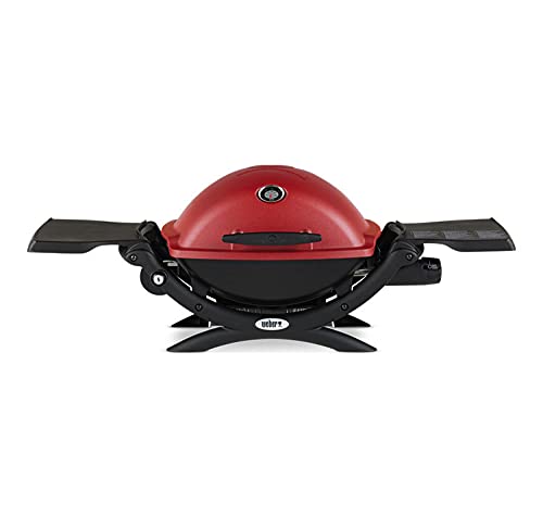 Weber Q1200 Liquid Propane Grill (Red) Bundle with Adapter Hose and Grill Cover (3 Items)