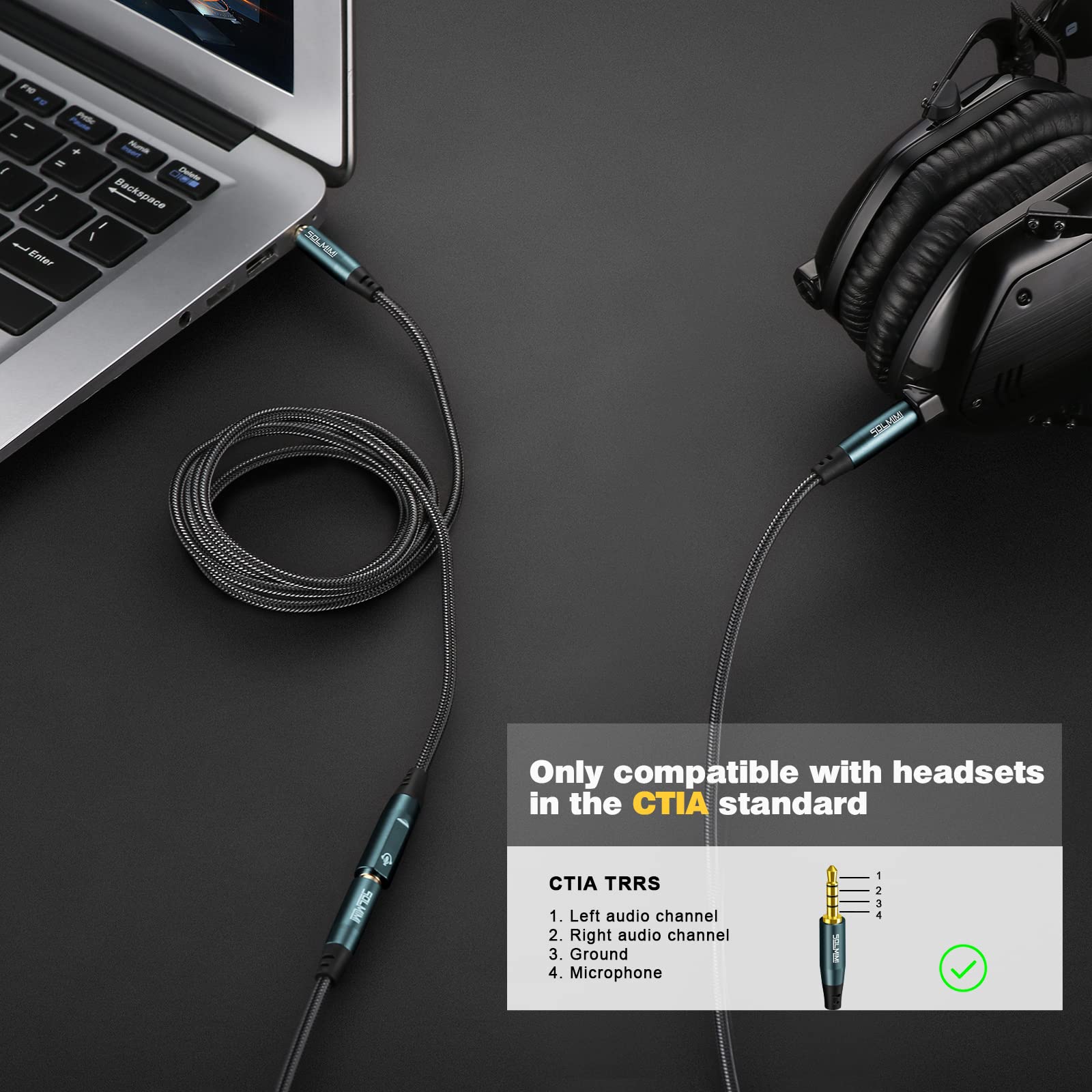 SOLMIMI Headset Adapter, 3.5mm TRRS to Dual 3.5mm Audio Mic, Headphone Y Splitter Mic and Audio Cable 3.5 mm Headphone Extension Cable