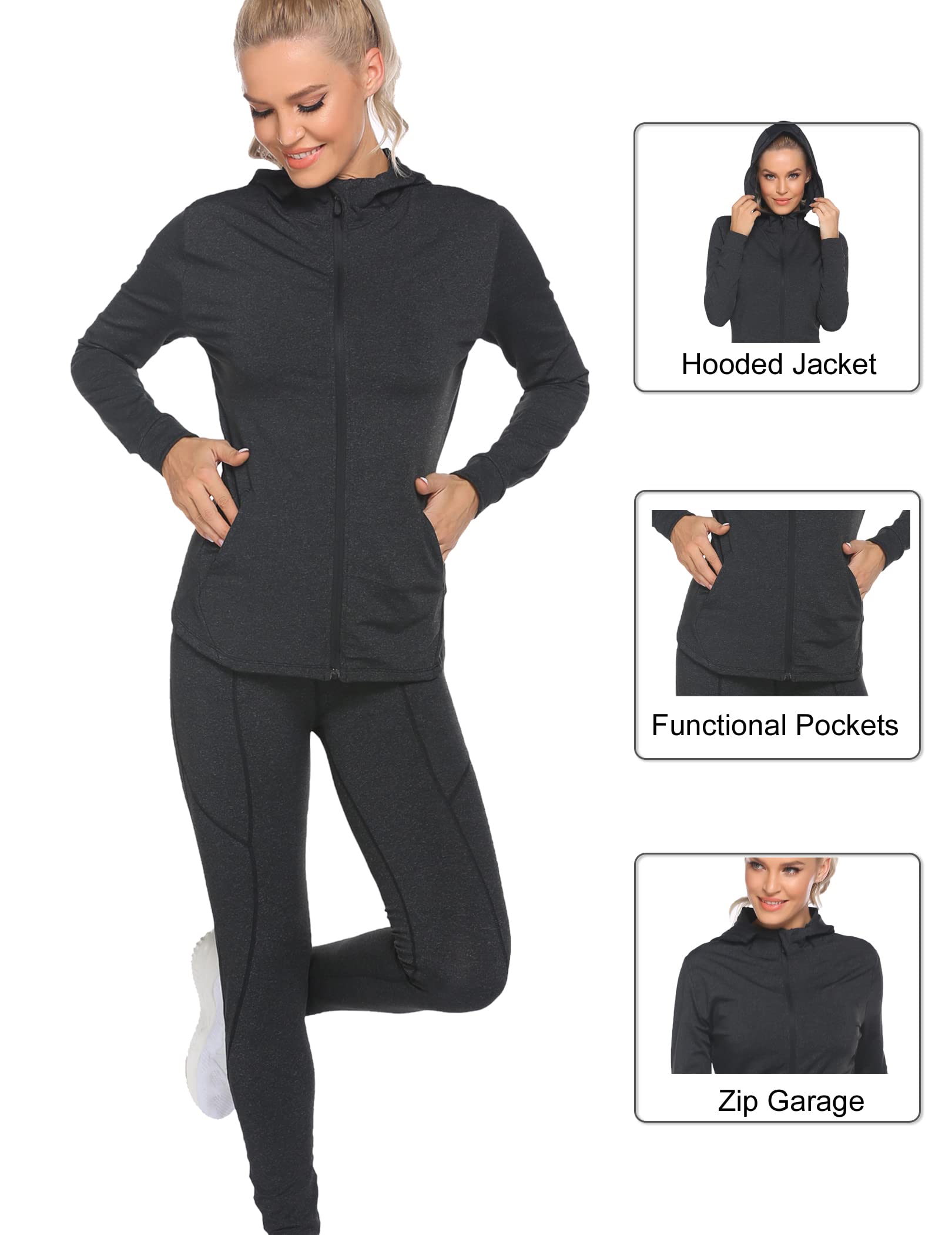 Women's Jogging Sets Slim Fit Two Piece Tracksuit Set Full Zip Long Sleeve Athletic Set Black XL