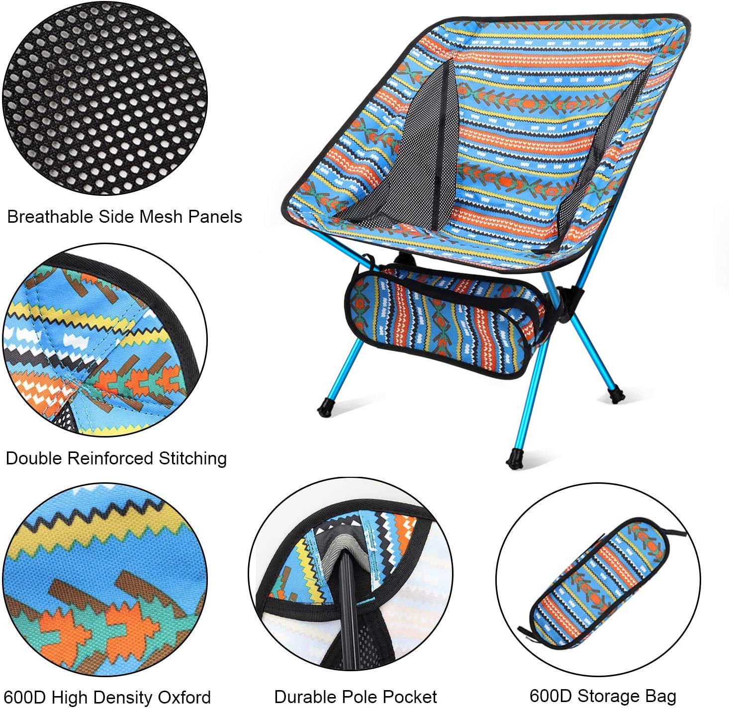 Ultralight Portable Folding Camping Chairs,Portable Compact for Outdoor Camp, Travel, Beach, Picnic, Festival, Hiking, Lightweight Backpacking (Blue)