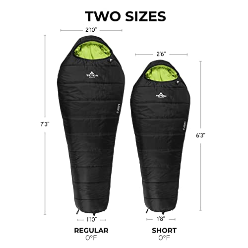 TETON Sports Leef Mummy Sleeping Bag - Lightweight Sleeping Bag for Backpacking, Camping, and Hiking - Cold-Weather Sleeping Bag - Camping Accessory with Drawstring Compression Sack - Long 0℉, Black