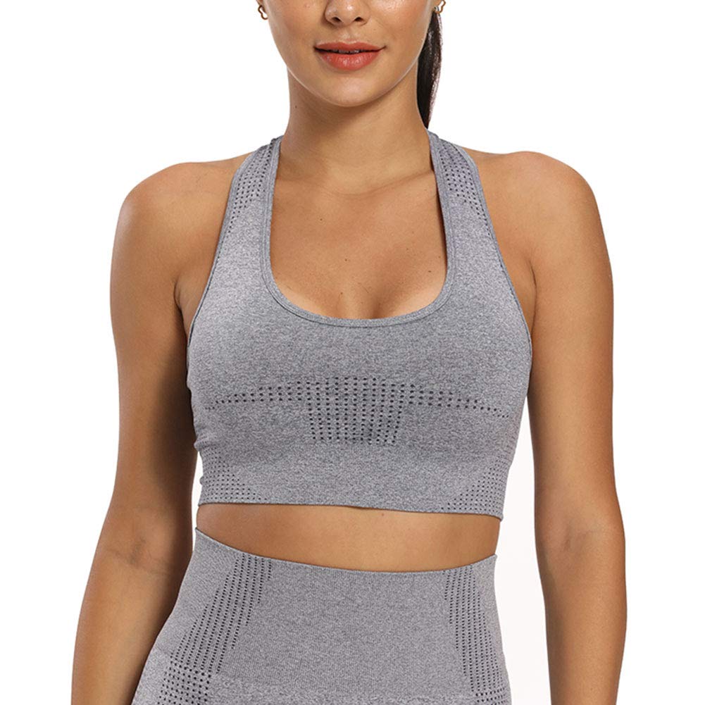 Women's Workout Sports Bra High Impact Support Wirefree Seamless Racerback Top