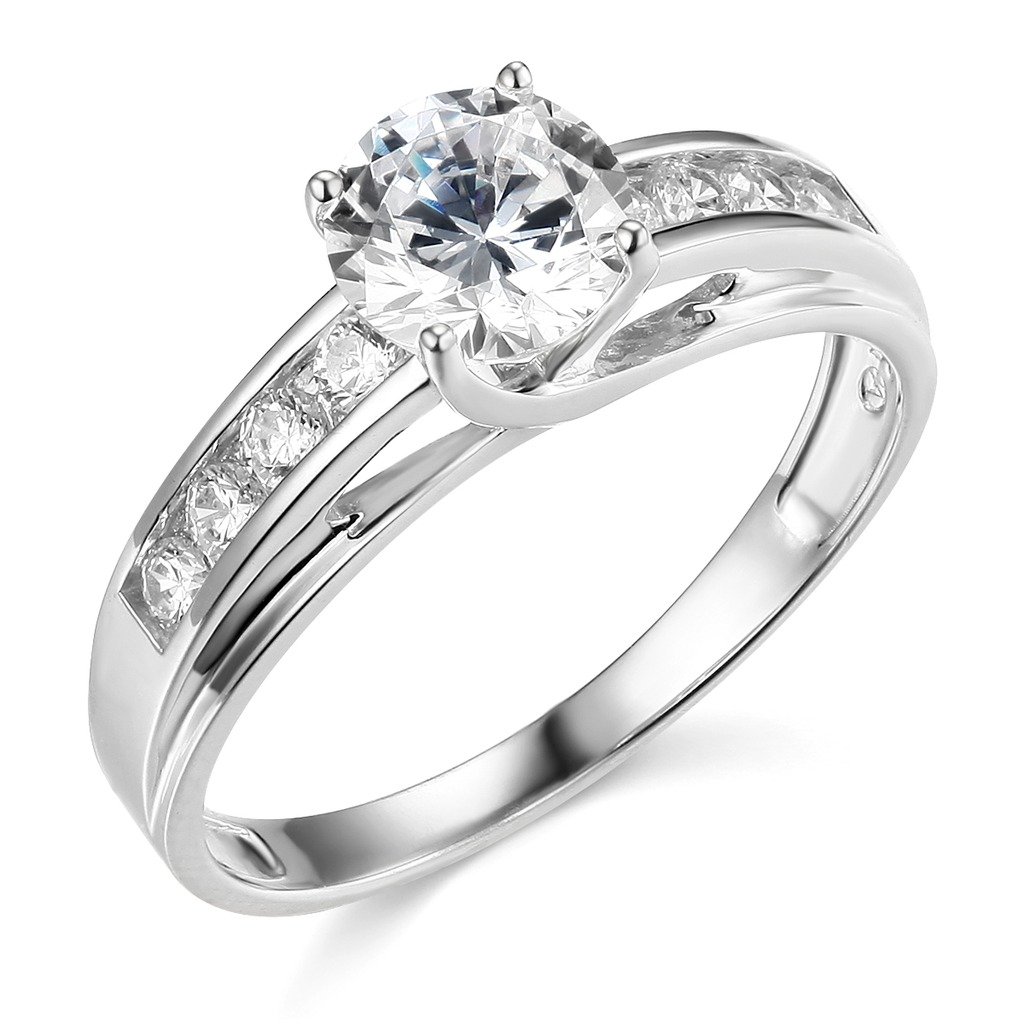 The World Jewelry Center .925 Sterling Silver Rhodium Plated Wedding Engagement Ring - Size 6.5
