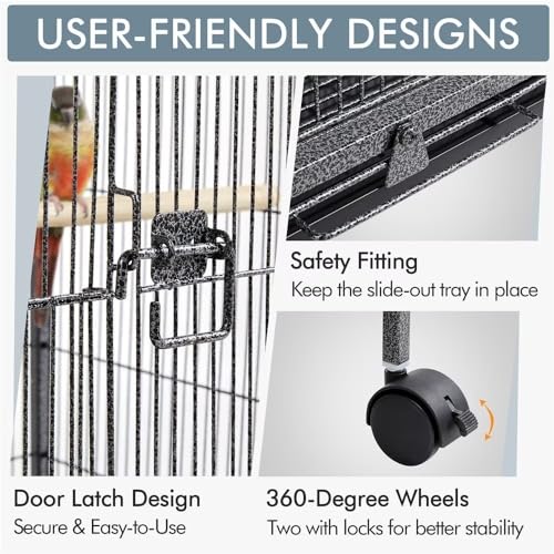 TENAS Iron Bird Cage - Sturdy Metal Open-top Design - Antioxidant Finish - Durability and Security - Four 360-degree Wheels - Two with Locks - Adds Ease of Movement