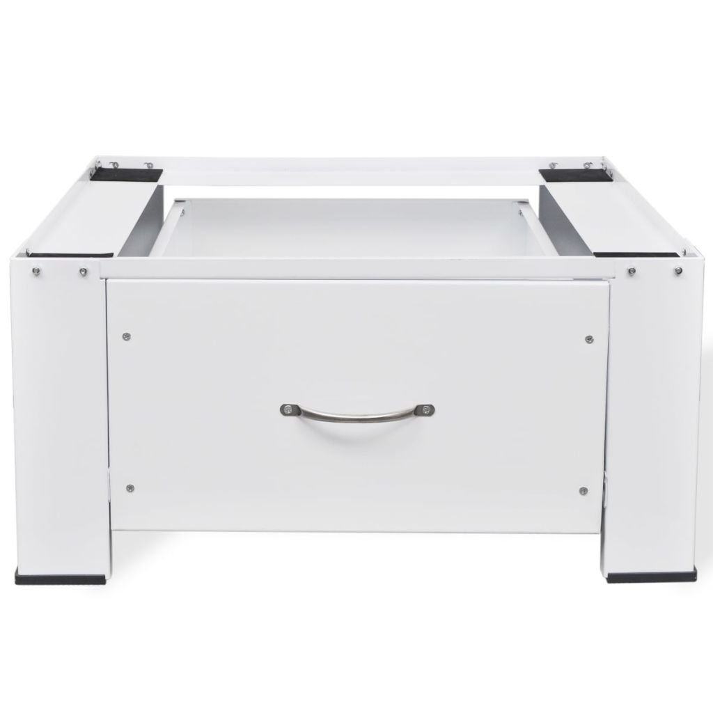 vidaXL Washing Machine Pedestal with Storage Drawer Adjustable Height Dryer Mini Refrigerator Cabinet Stand for Refrigerator Dryer Washer Cabinet,White