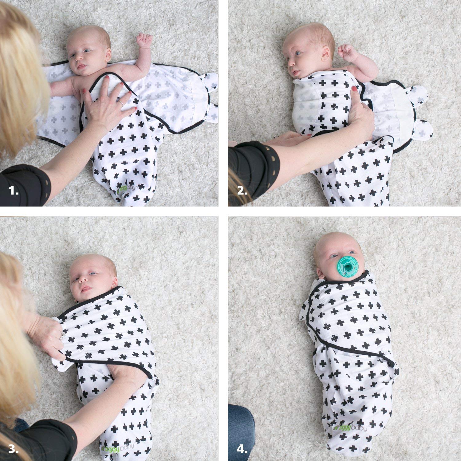 Ziggy Baby Adjustable Baby Swaddles 0-3 Months - Blanket Infant Wrap Set 3 Pack - Soft Cotton Black & White - Newborn Swaddle Blankets for Baby Boy or Girl, Swaddle Blanket