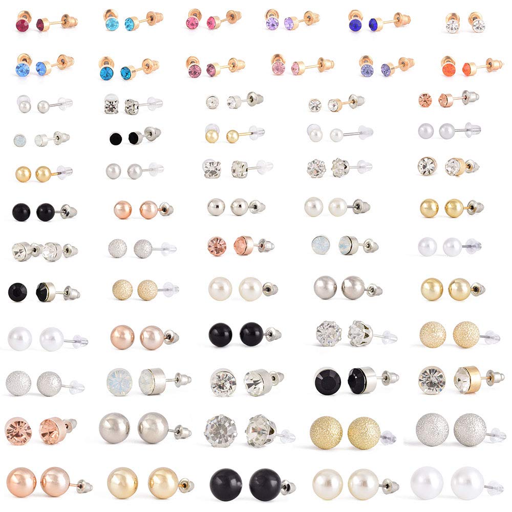62 Pairs Stud Earrings Set Hypoallergenic Earring Sets Circle Ball Faux Pearl Earring Set Jewelry Gift for Women (#1)