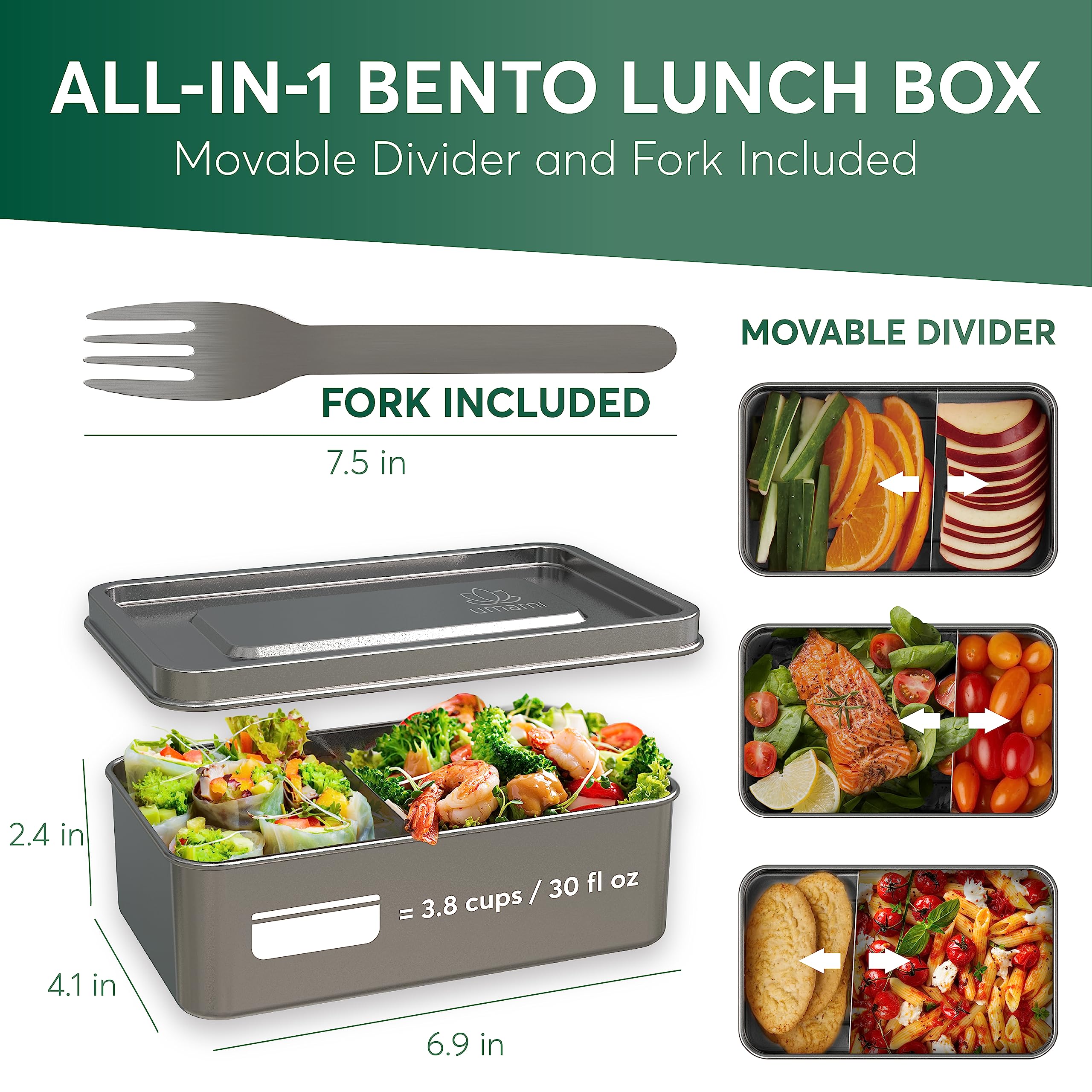 Umami Bento Lunch box Bundle, Bento Box for Adults w/Utensils, 40 oz & 32 oz, Cute Stainless Steel Lunch Container that is Microwave-Safe Great for Meal Prep