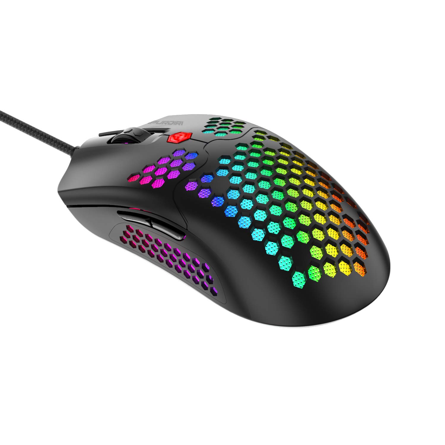Snpurdiri ST-M1 PRO Ultra Lightweight Honeycomb Shell Wired RGB Gaming Mouse - PMW3360 16000DPI Mice | 7 Buttons Programmable Driver - 65g Only
