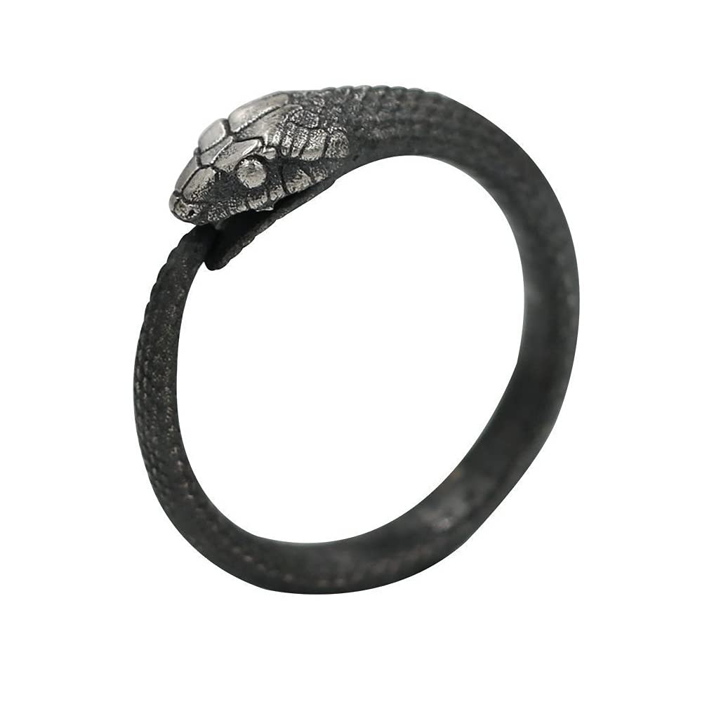 Yocoyee Personality Black Snake Ring Biting Tail Open Adjustable Animal Ring for Men and Women