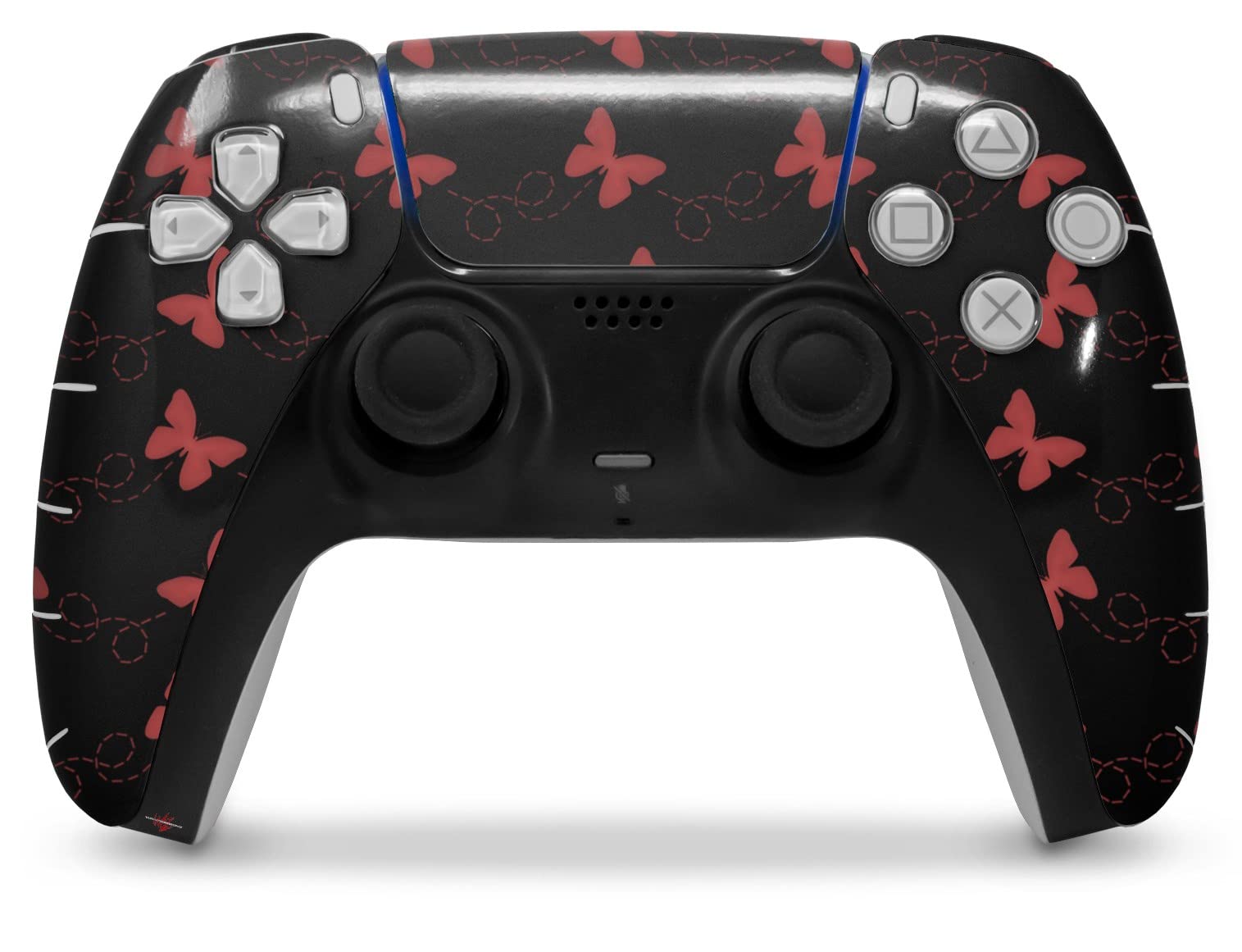 WraptorSkinz Skin Wrap compatible with Sony PS5 DualSense Controller Pastel Butterflies Red on Black (CONTROLLER NOT INCLUDED)