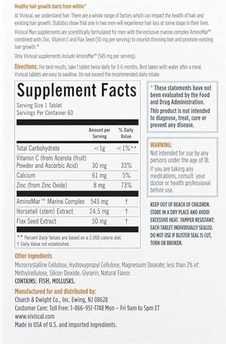Viviscal Men's Hair Growth Supplements for Thicker, Fuller Hair Clinically Proven with Proprietary Collagen Complex, 60 Tablets - 1 Month Supply