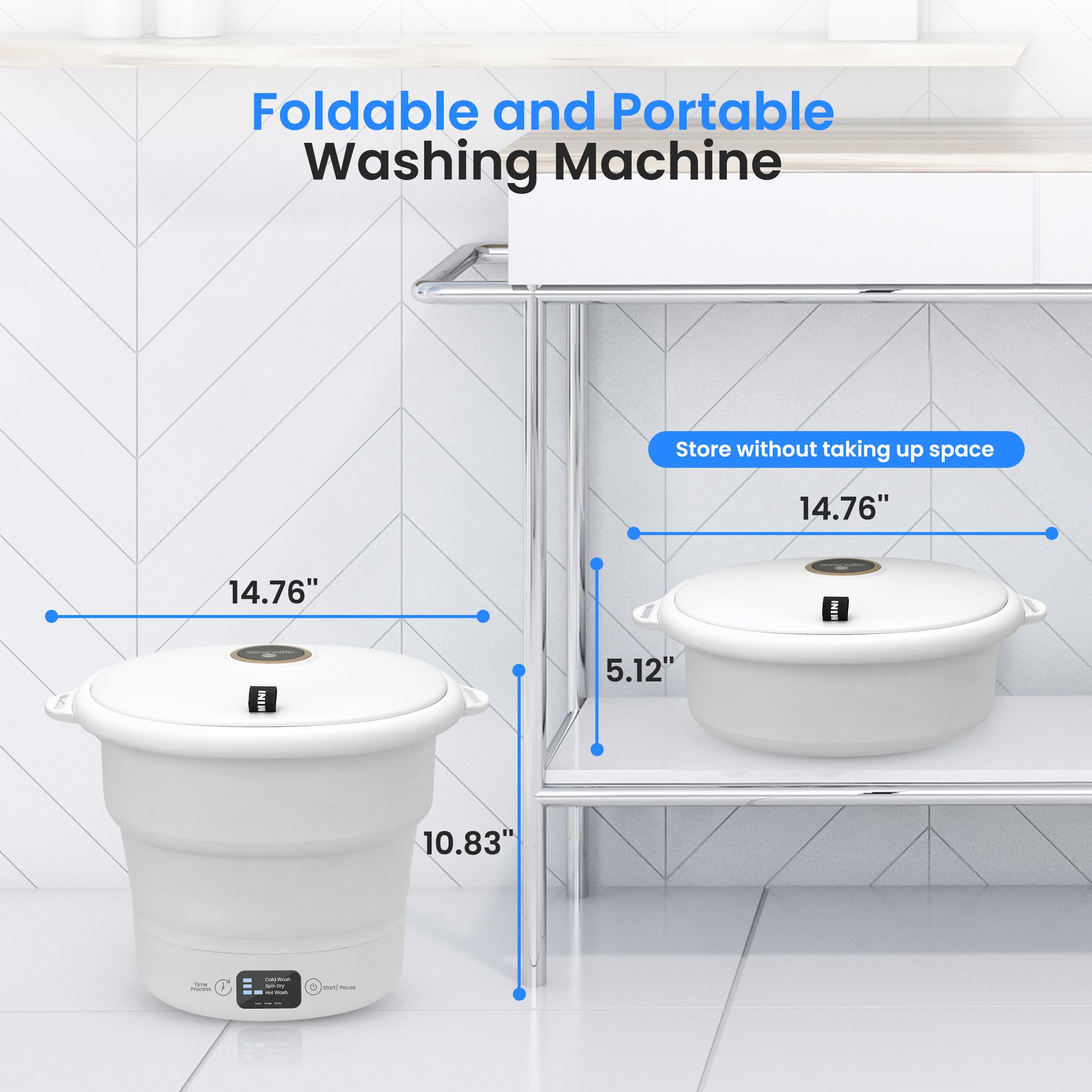 SereneLife Portable Mini Washing Machine - Foldable Bucket Washer for Clothes Laundry Lightweight and Easy to Bring, Perfect for Use in Camping, Apartments, Dorms, and Business Trip (White)