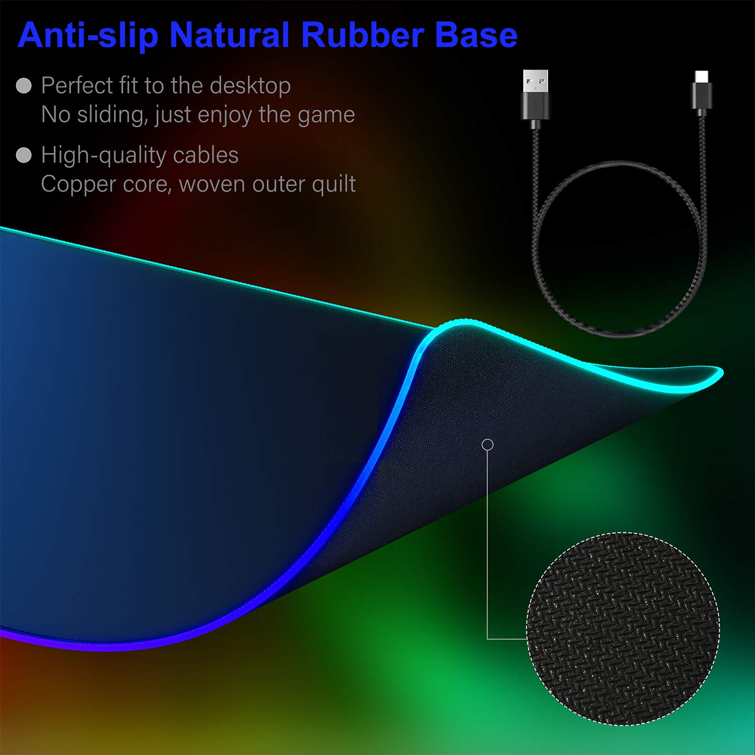 YunNing Large RGB Gaming Mouse Pad,extended Keyboard Pad,with 14 Cool LED lighting effects,Excellent waterproof fabric and Soft and stable non-slip thick natural rubber base,Large size31.5×11.8×0.15in