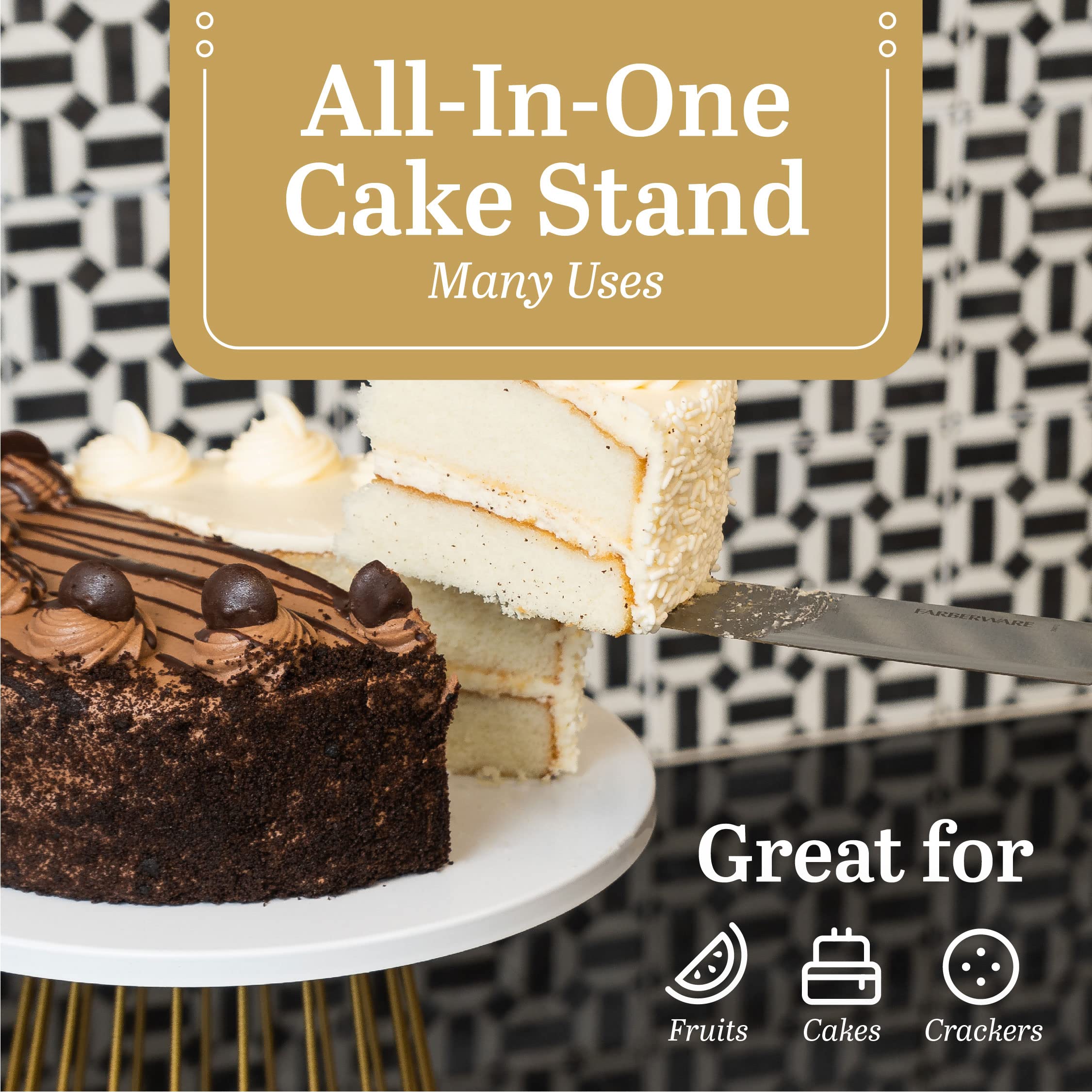White Cake Stand for Elegant Dessert Table Displays, Easy-to-Clean Round Gold Cake Stand or Cupcake Stand for Weddings, Birthdays & All Party Occasions (10-inch)