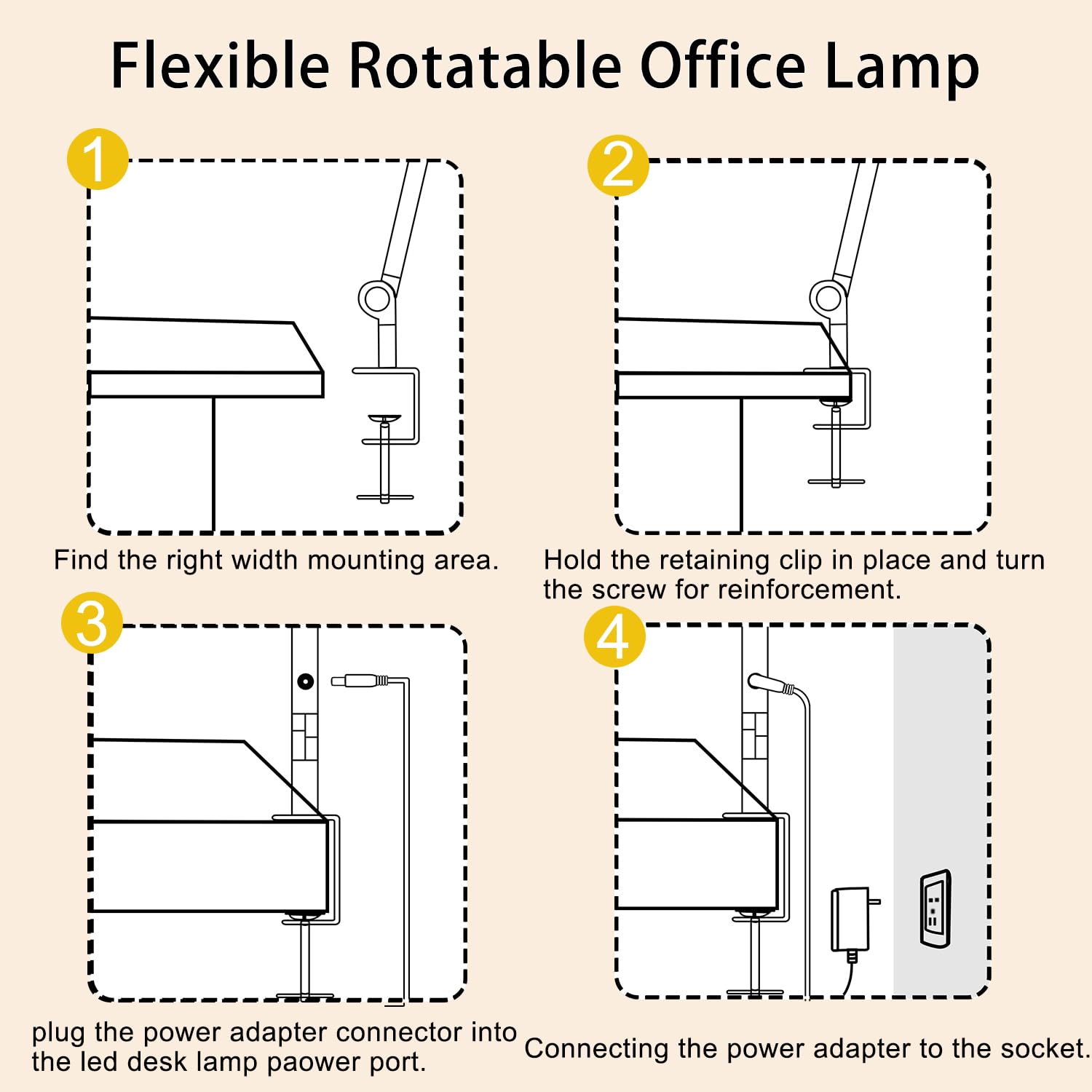 vimeepro LED Desk Lamp with Clamp Flexible 4 sections Swing Arm Three light sources desk light, 4 Color Modes & 5 Brightness, Eye Caring Led table light with Memory Function for table lamps for office