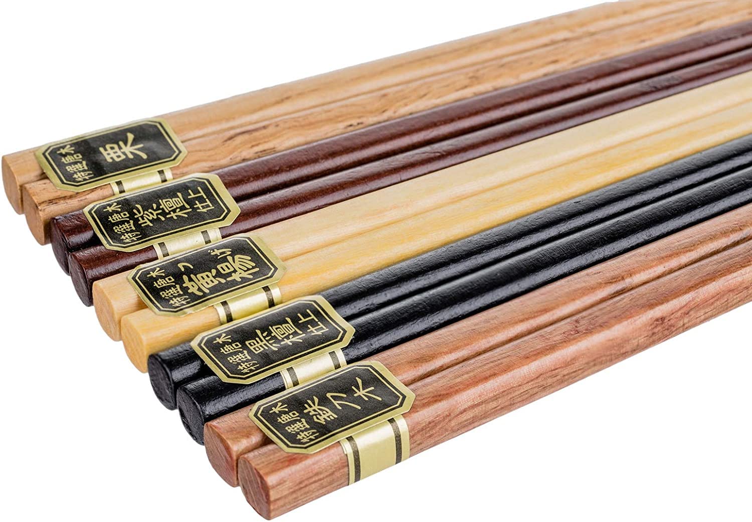 W Home 5- Pairs Bamboo Chopsticks Reusable Chinese Korean Japanese Chopsticks Natural Wood Chop Stick (Chopsticks5set)
