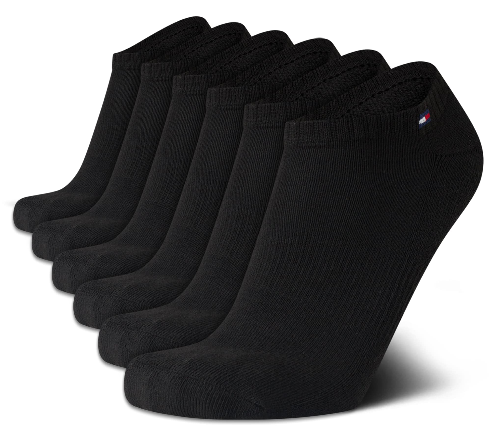 Tommy Hilfiger Men's Athletic Socks - Cushion No Show Ankle Socks (6 Pack), Size Shoe Size 7-12, Pure Black