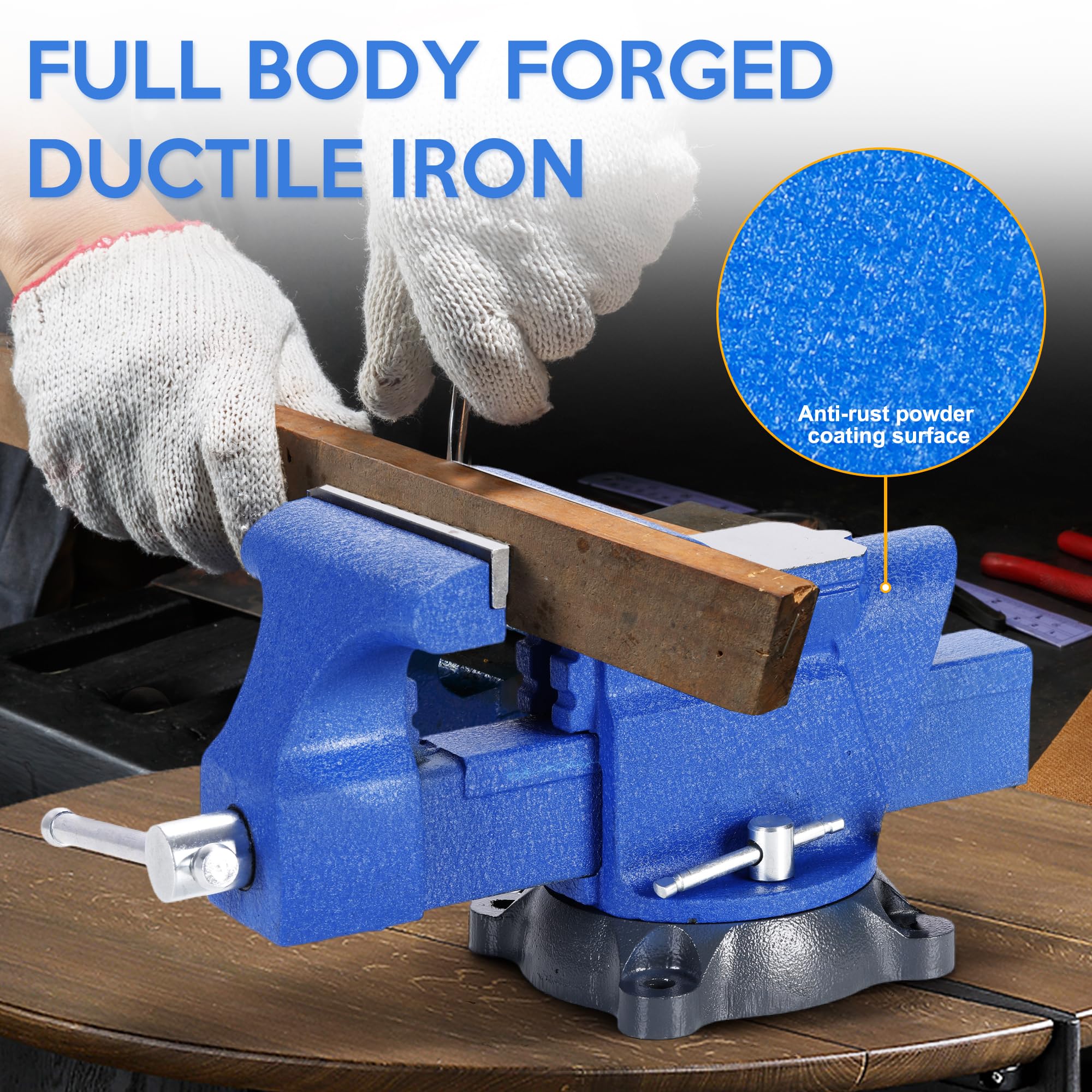 RENGUE Bench Vise, 6 inch Jaw Opening Vice for Workbench Utility Combination Pipe Home Vise 360-Degree Swivel Workbench Vise for Drilling, Pipe Cutting