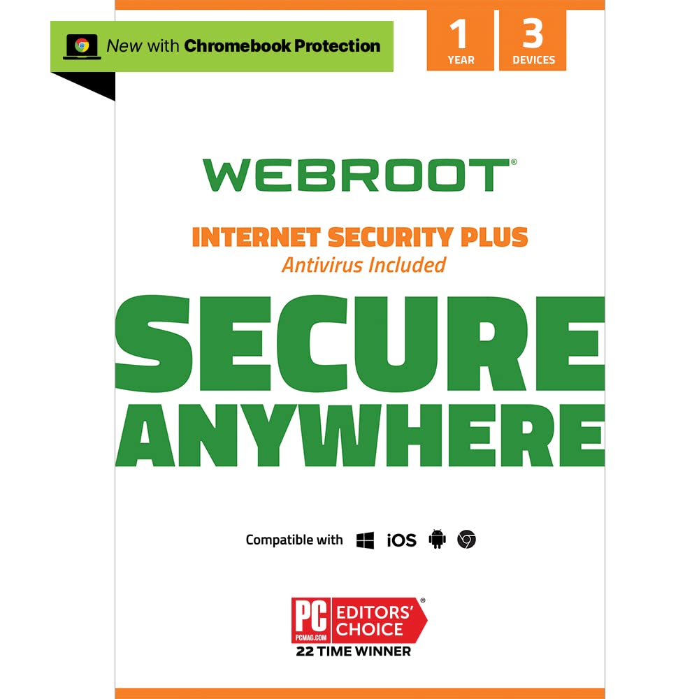Webroot Internet Security Plus with Antivirus Protection | 3 Device | 1 Year Subscription | PC/Mac