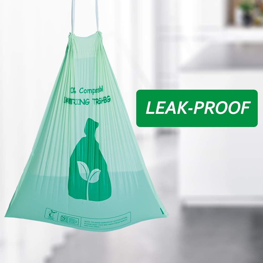 WRAPOK 100% Compostable Drawstring Kitchen Trash Bag Biodegradable ASTM D6400 Disposable Food Waste Bags, 4 Gallon, 30 Count