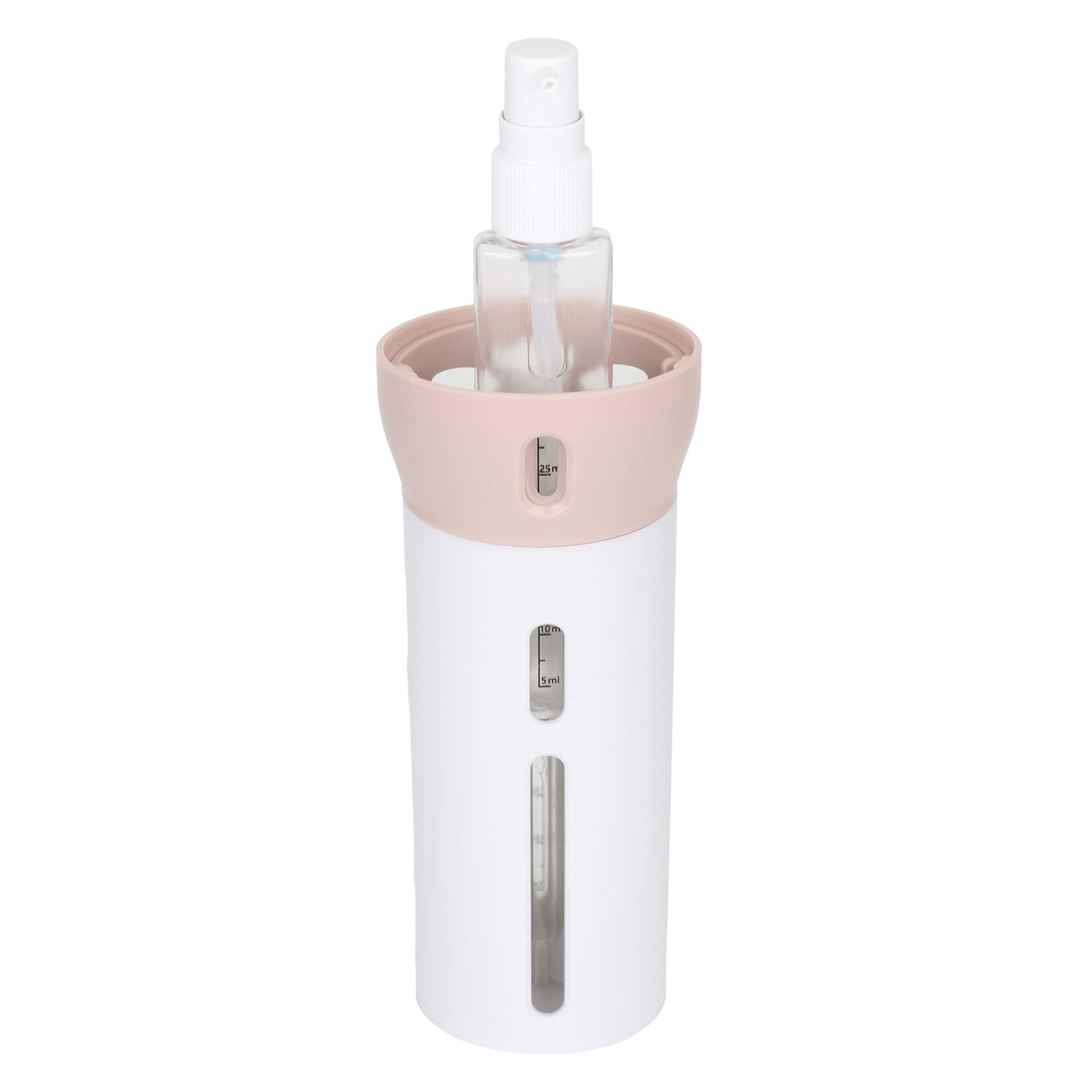 Travigo 4-in-1 Travel Dispenser Bottle, TSA Approved,Includes Four Empty Reusable 1.4 oz. (40 mL) Cosmetic Toiletry Containers for Sanitizer, Soap, Lotions, Skincare, Makeup Products (Pink)