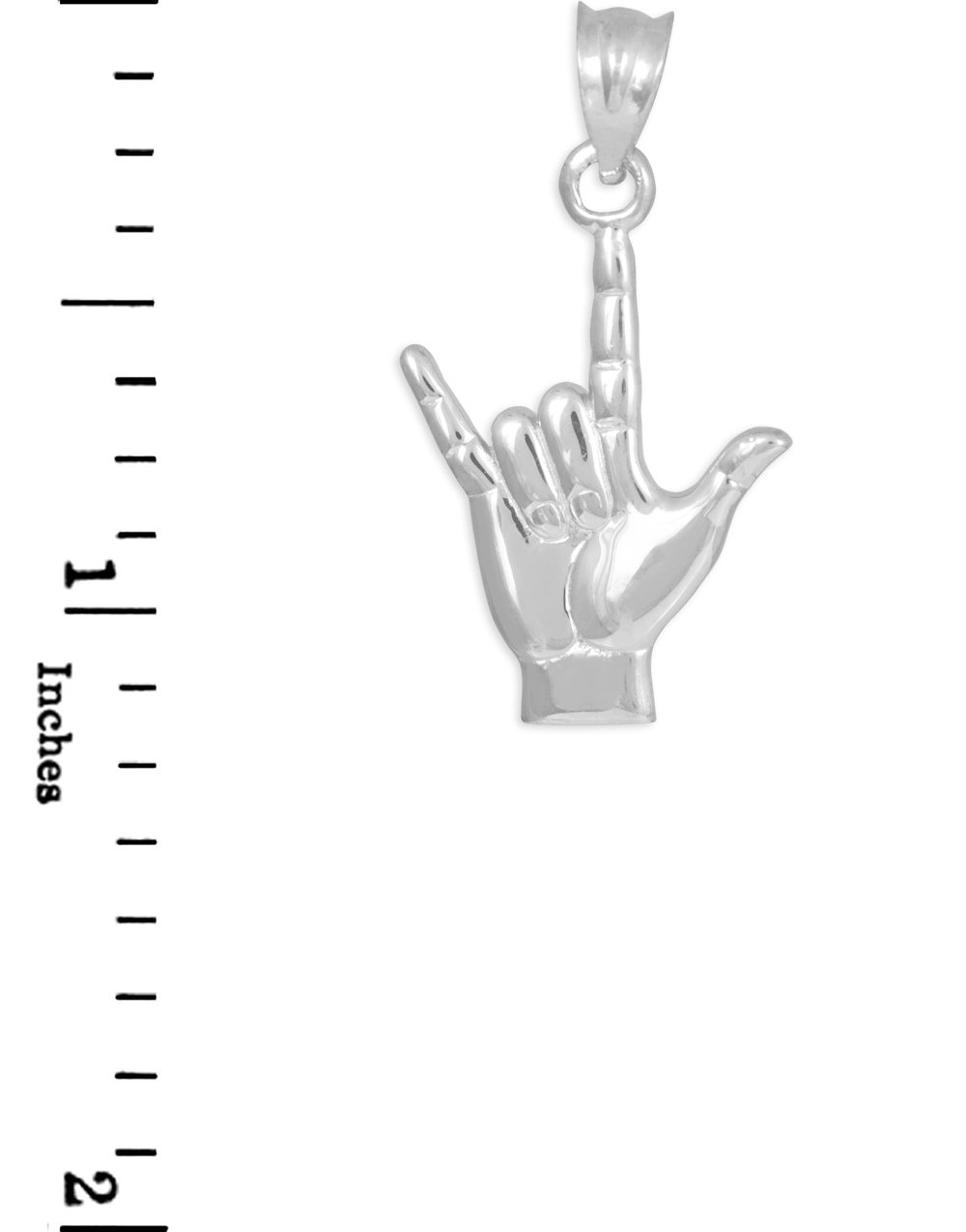 Sideways Crosses 10k White Gold I Love You Hand Sign Language Charm Pendant Necklace, 18"