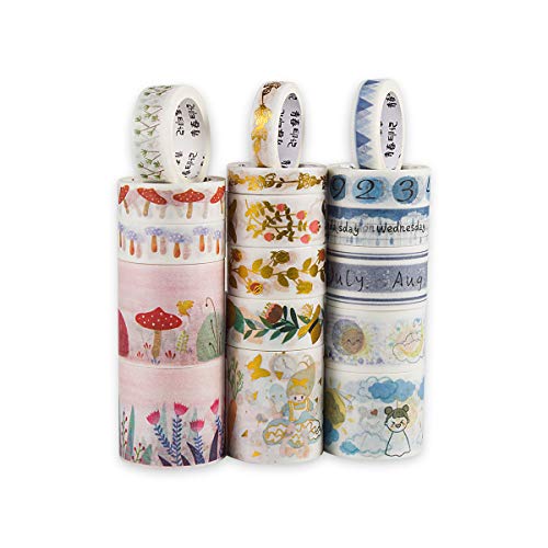 Washi Tape Set,Decorative Washi Masking Tape Set for DIY Craft, Gift Wrapping, Bullet Journal, Planner, Scrapbooking 17 Rolls*16.5ft(Washi Tape -Style 1)