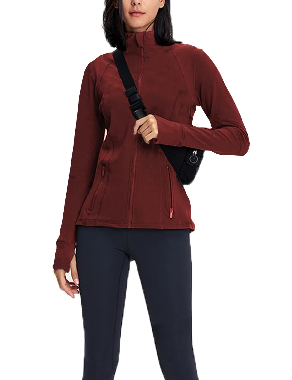 yuyangdpb Women's Sports Lightweight Full Zip-up Tight Workout Running Track Maple/Sugar Large