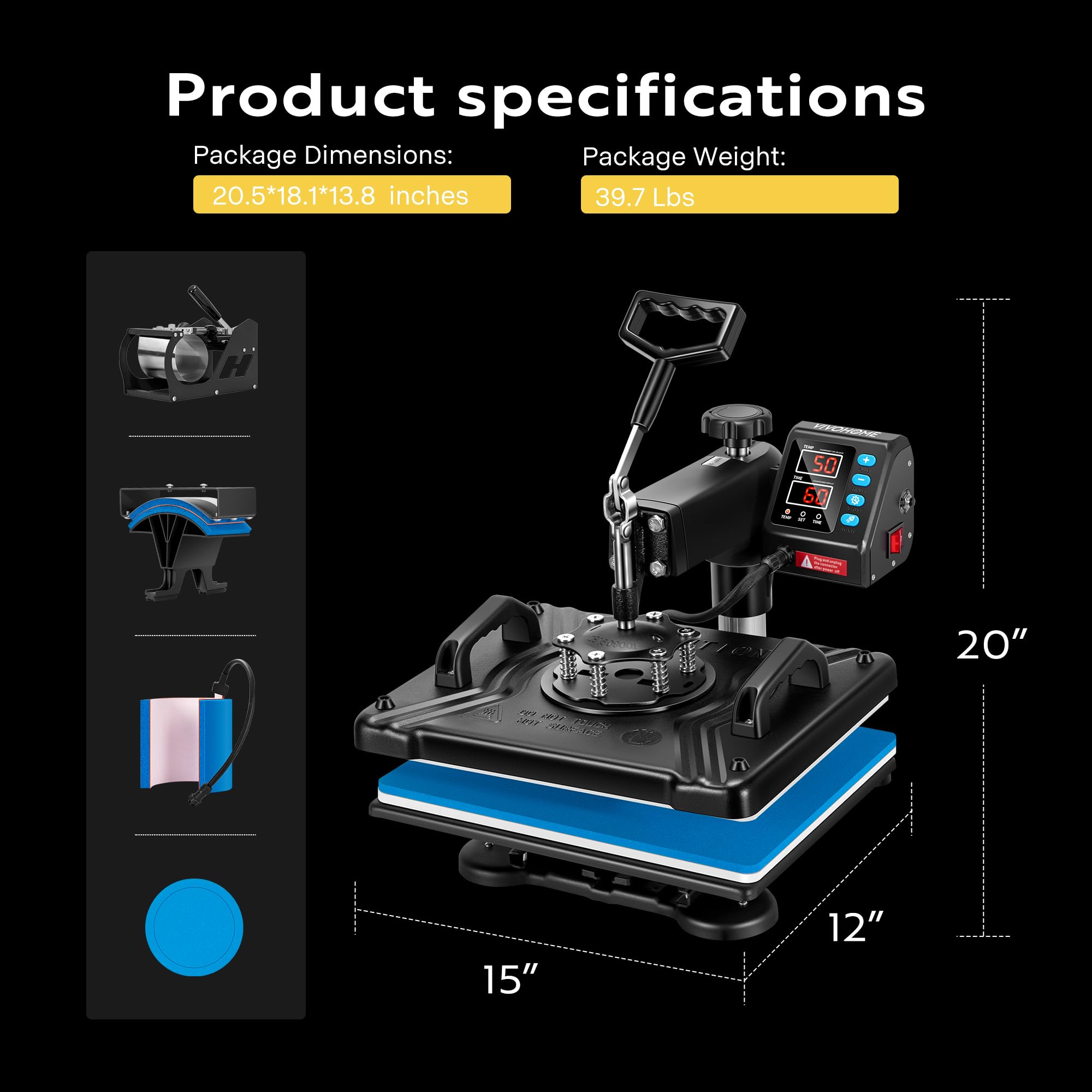 VIVOHOME Upgraded 5 in 1 Combo Multifunctional Swing Away Clamshell Printing Sublimation Heat Press Transfer Machine for T-Shirt Hat Cap Mug Plate 15 x 12 Inch Red