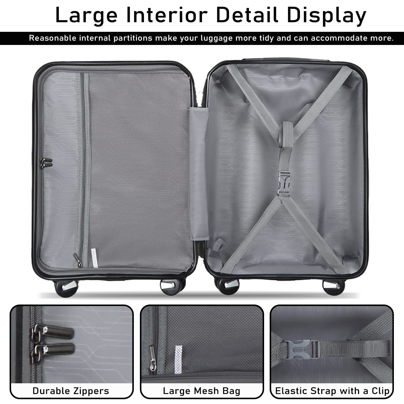 Somago 3 Pieces Luggage Set(14/20/24) PP Lightweight 4 Double 360 Degrees Mute Spinner Wheels Suitcase with TSA Lock & YKK Zipper (Classic Black)