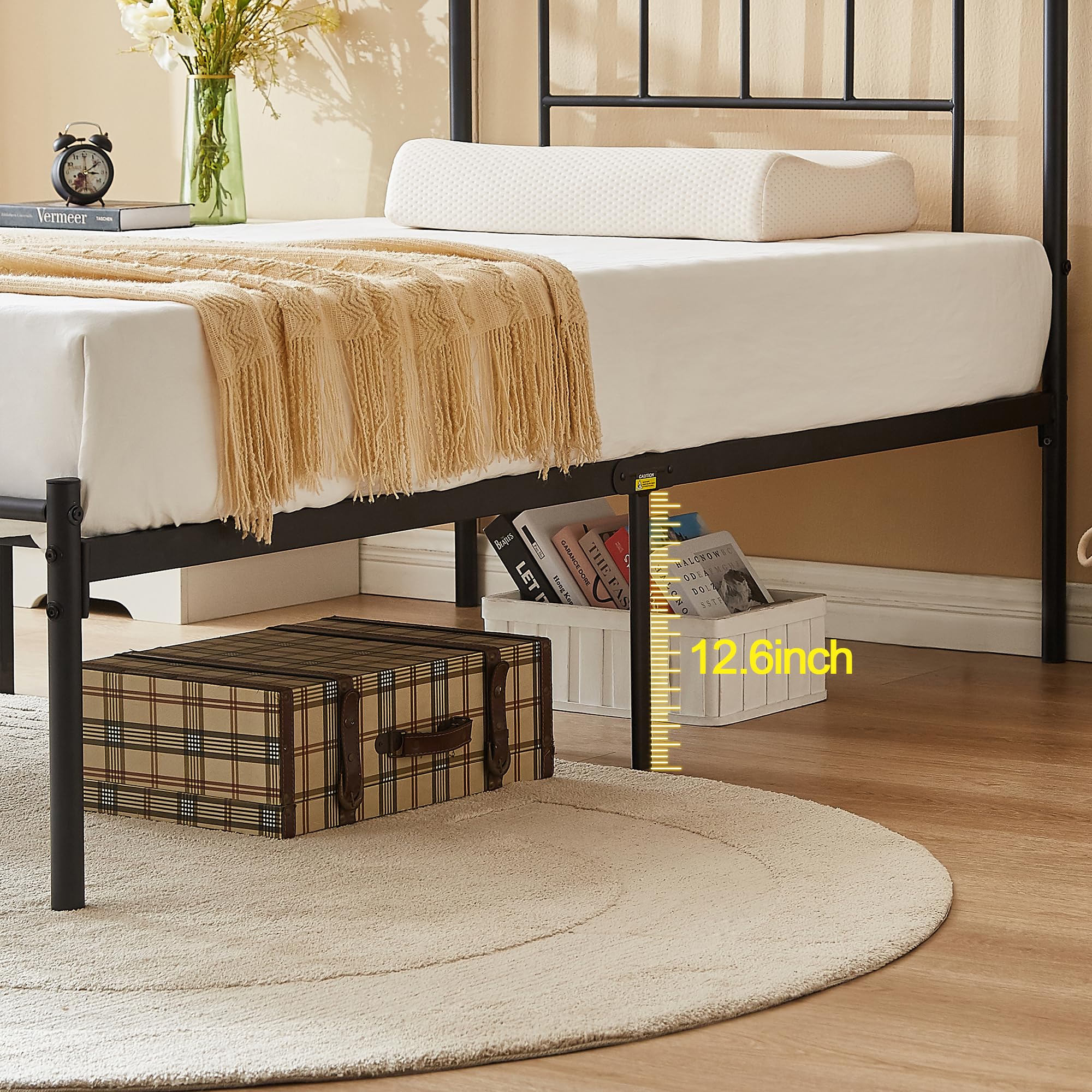 VECELO Twin Bed Frame, 14 Inch Metal Platform with Headboard, Heavy Duty Steel Slat Support, No Box Spring Needed, Easy Assembly
