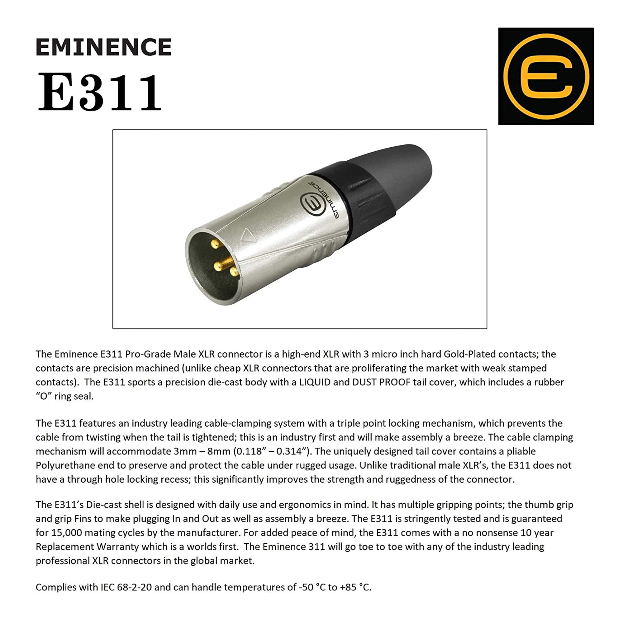 WORLDS BEST CABLES 2 Units - 3 Foot - Canare L-4E6S, Star Quad Balanced XLR to TRS Patch Cable with Eminence Gold E311 Male XLR & E502 TRS Stereo Plugs - Custom Made