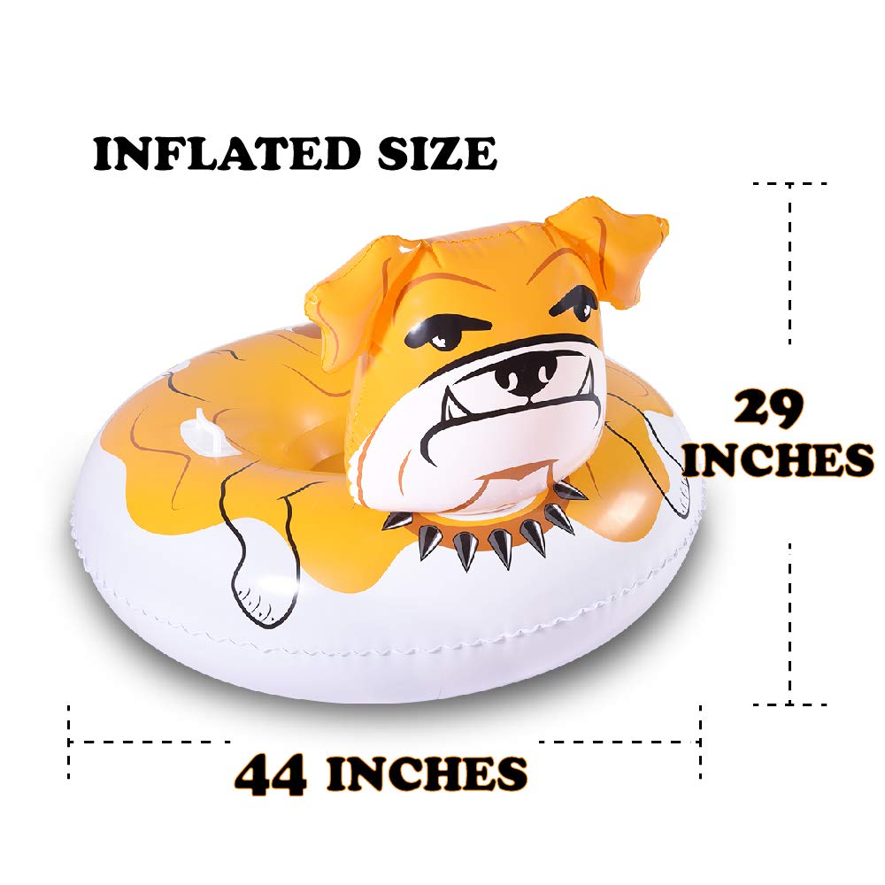WateBom Snow Tube, Bulldog Design, 48 Inches Inflatable Snow Sled for Kids or Adults, Heavy Duty Snow Toys with Two Handles and Comfortable Backrest