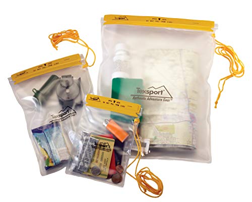 Texsport Waterproof Plastic Pouch Utility Bags - 3 Piece Set Multi Color, 7"x 5", 10" x 7", 13" x 10-1/2"