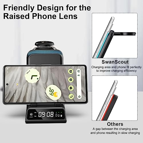 SwanScout Wireless Charger for Google Pixel Watch 1 Only, SwanScout 703G, 3 in 1 Wireless Charging Station Stand for Google Pixel 8 Pro/8a/8/Fold/Pixel 7/7A/7 Pro/6/6 Pro/5/4/3/XL, Pixel Buds Pro