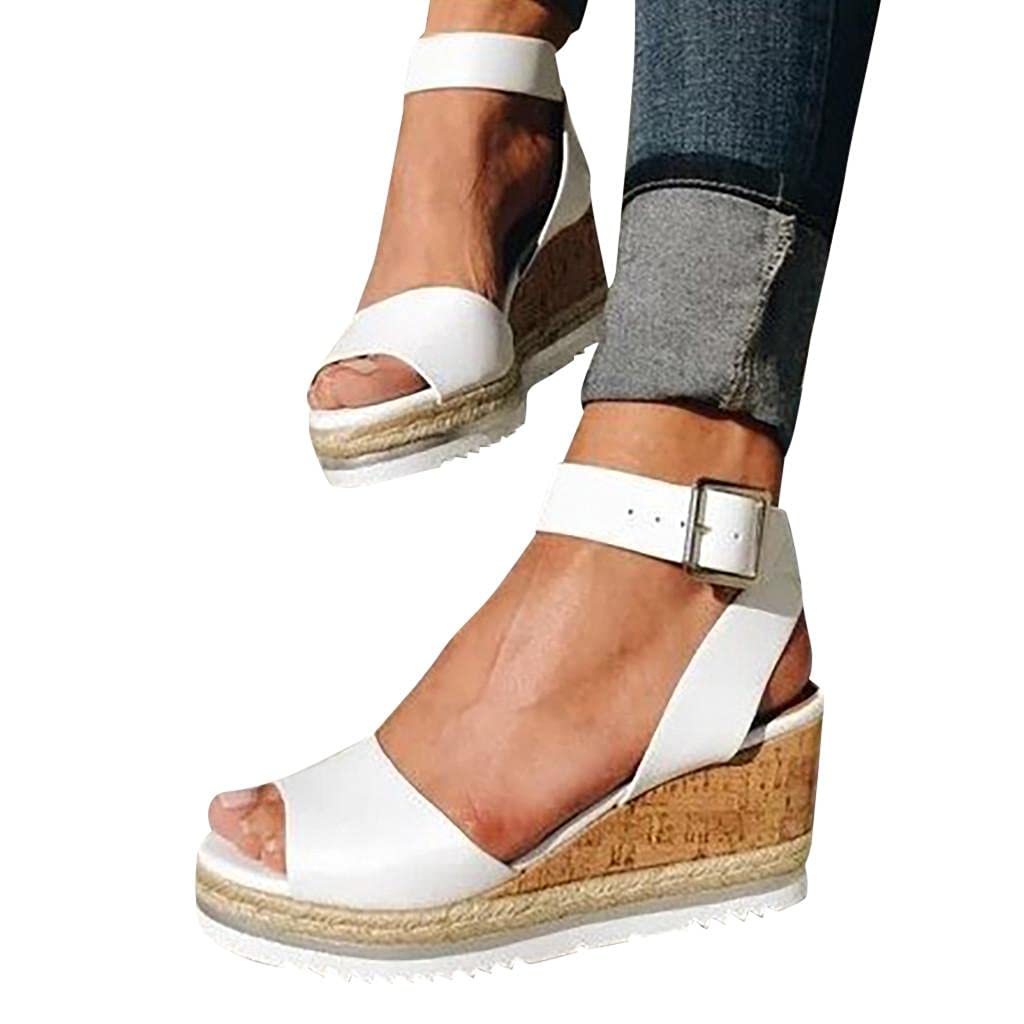 Wedge Sandals for Women,Beach Sandals for Women Dressy Summer, Beach Sandals for Women Dressy, Women's Square Toe Low Block Chunky Heels Open Toe Ankle Strap Dress Pump Shoes Y13
