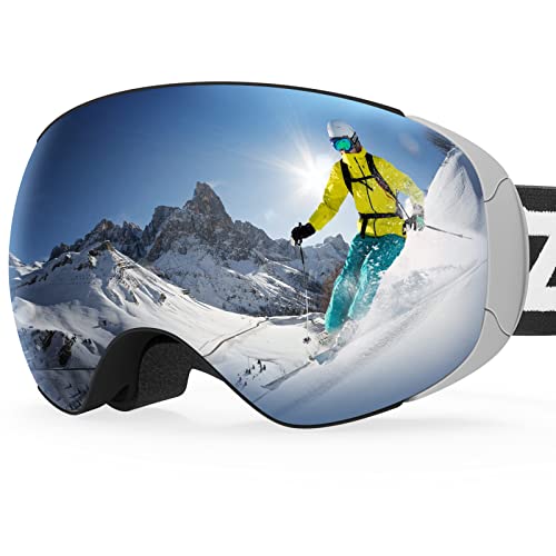 ZIONOR X PRO Ski Snowboard Snow Goggles with Magnetic Interchangeable Dual Layer Lens Anti-fog UV Protection for Men Women Adult (VLT 13% Silver Lens)
