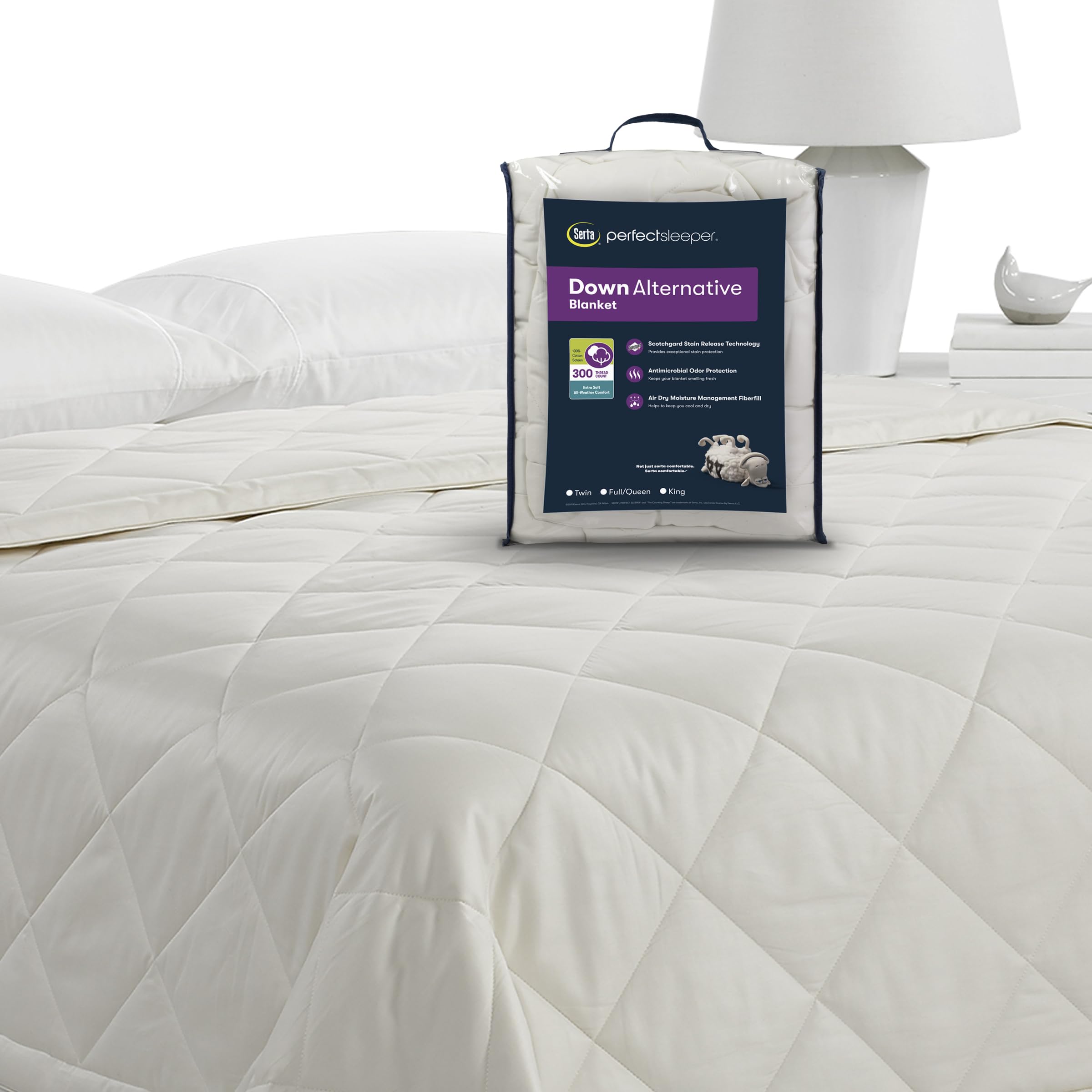 Serta Down Alt Quilt-Stitched Fiber Fill Down Alternative Blanket, King, Ivory