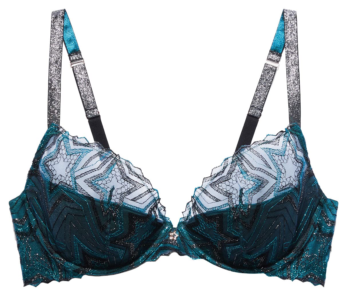 Savage X Fenty, Women's, Shining Star Embroidered Half Cup Plunge Bra, Wildflower Blue Starstruck Embroidery, 38B