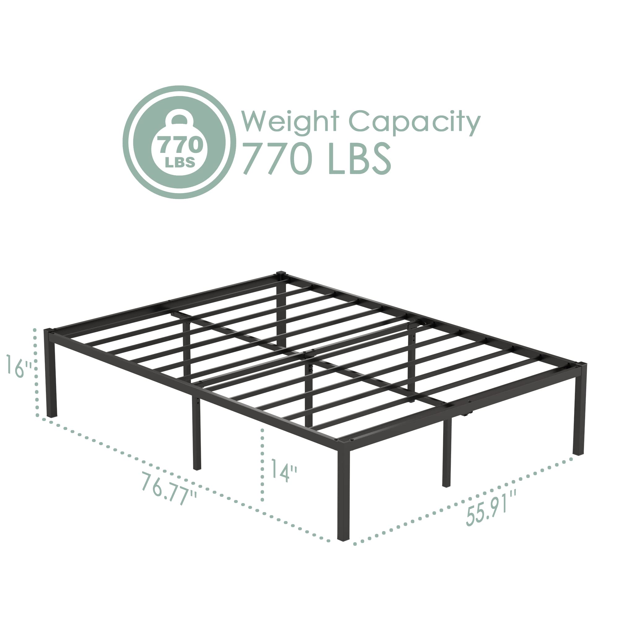 Weehom King Bed Frame 16 Inch Metal Platform Bed Frames No Box Spring Needed, Mattress Foundation, Heavy Duty Steel Slat Support, Large Underbed Storage Space, Easy Assembly, Black
