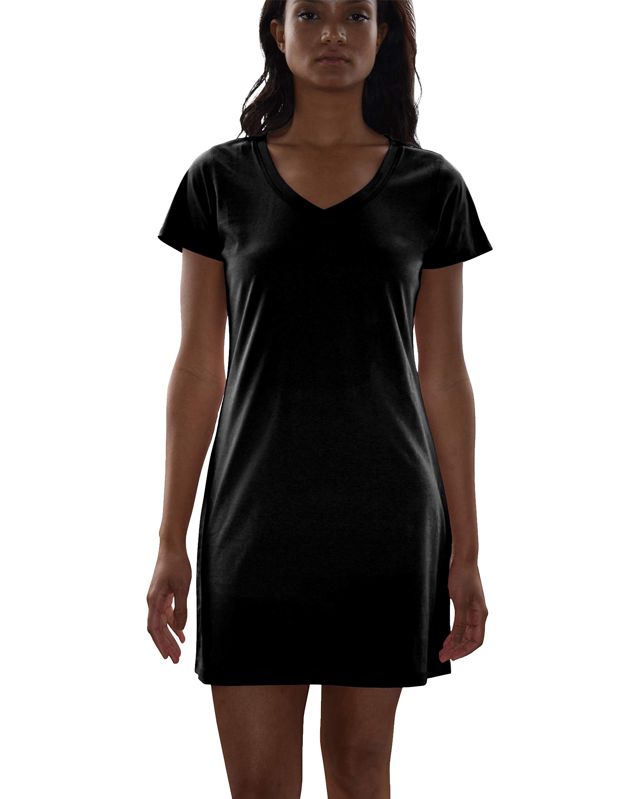 Sexy Basics Women's Cotton Soft V-Neck Sleepwear Shirt/Nightwear Shirt -Pack of 3 (3 Pack -Black/Nude-Khaki/White, Large)