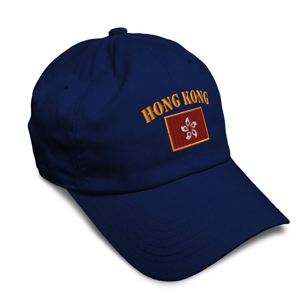 Soft Baseball Cap Hong Kong Flag Embroidery Flags World Cup Soccer Twill Cotton Embroidered Dad Hats for Men & Women Navy Design Only