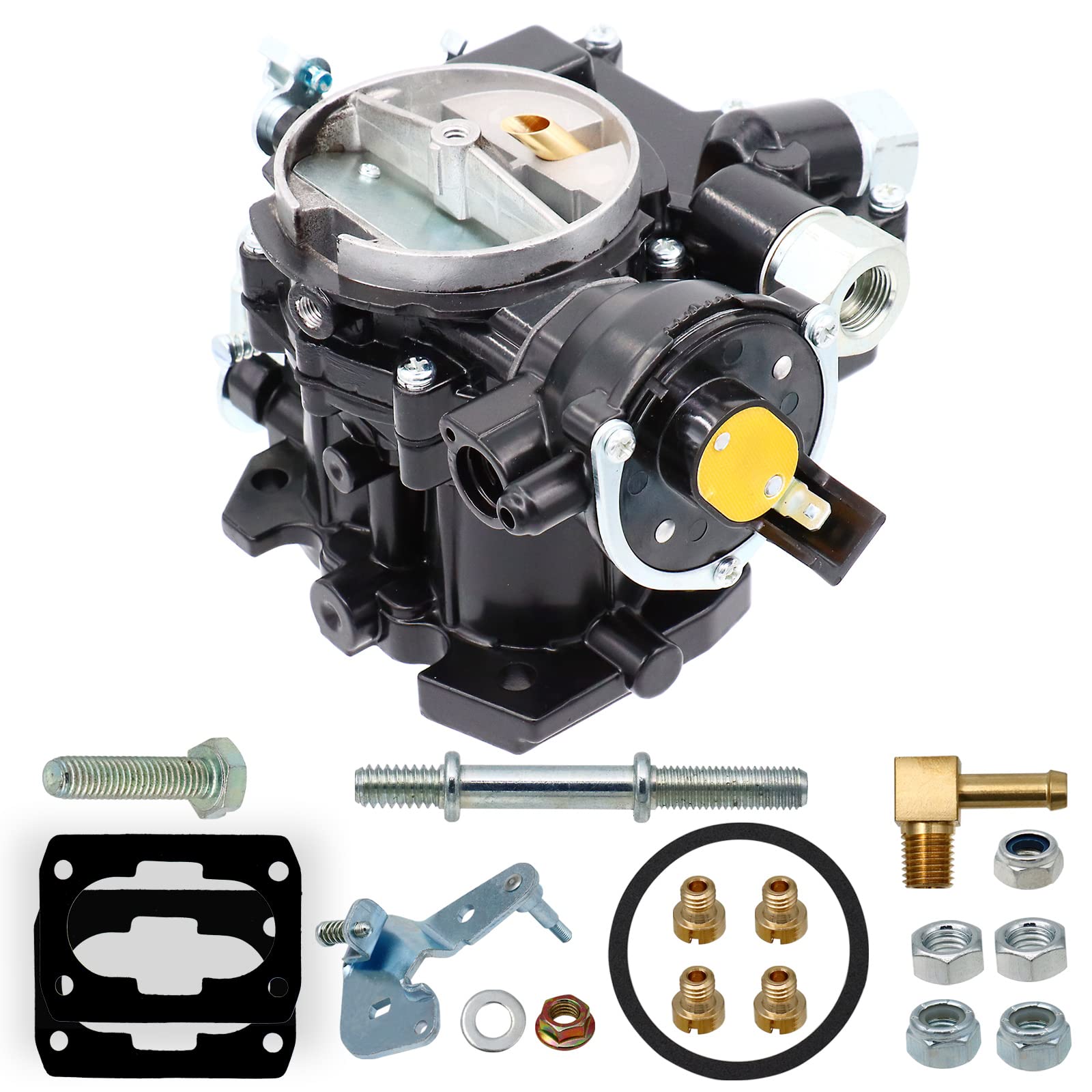 THUNDERMINGO Marine Carburetor for Mercruiser 2 Barrel Carburetor for Rochester Mercarb 3.0L 4.3L 2.5L 4CYL 5.0L 5.7L Engine with Jets and Gasket W/Electric choke and Long Linkage OEM #3310-864940A01