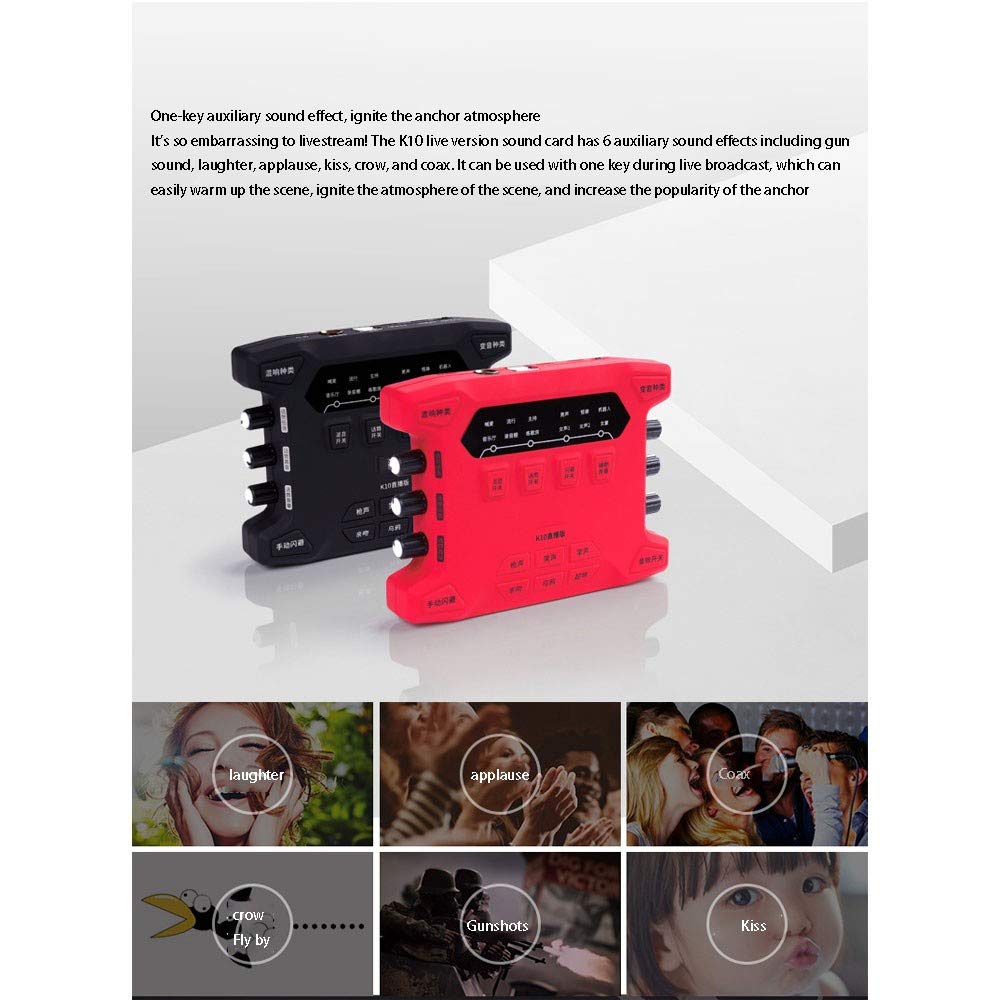USB External Sound Card, Portable Digital External Sound Card Mixing Console, Built-in Multiple Sound Effects, for Music Recording DJ Network Live Transmission Karaoke