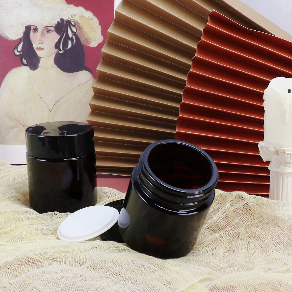 STARSIDE 12 Pack 120 ml 4 oz Amber Glass Jars with Black Lids & Inner Liners,Round Jars for Cosmetics and Face cream Lotion.