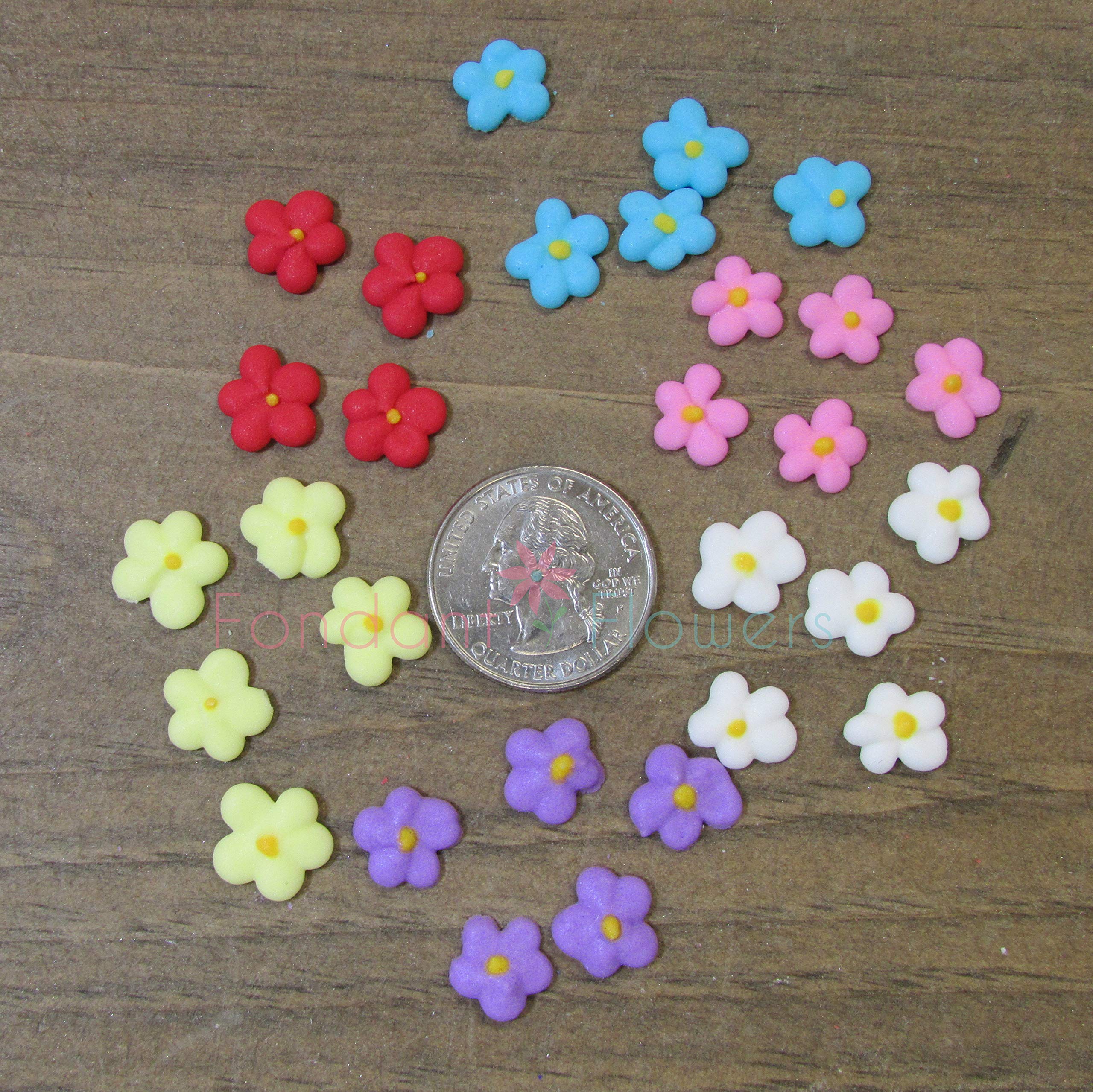 Set of 100 Royal Icing Mini Drop Flowers - Edible Cupcake Flowers Toppers by Sugar Deco (Assorted)